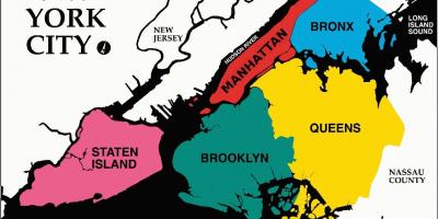 Five boroughs map - Map of the five boroughs of New York (New York - USA)